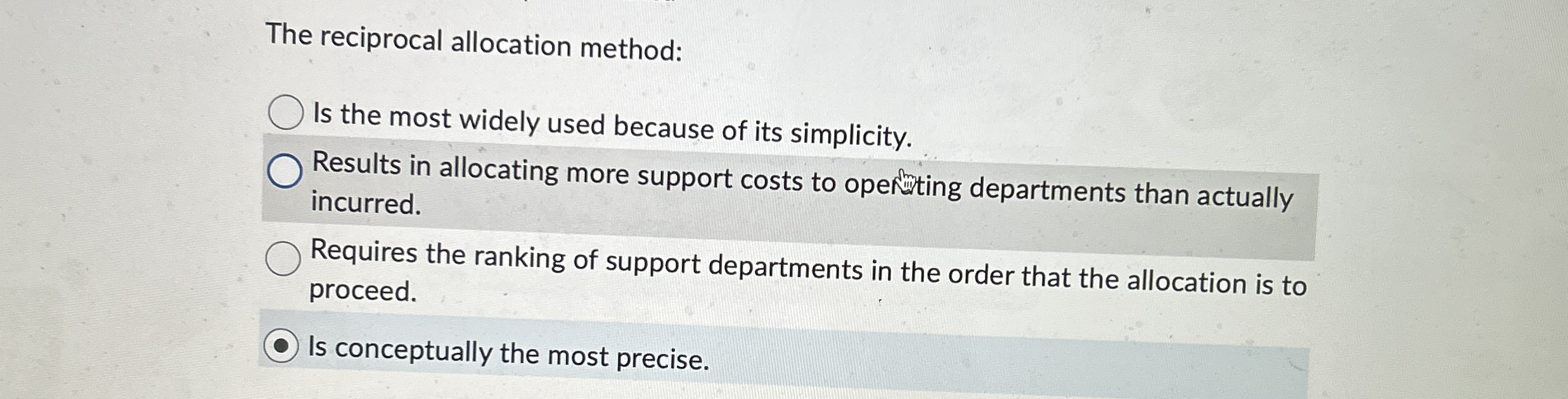 Solved The Reciprocal Allocation Methodis The Most Widely 7415
