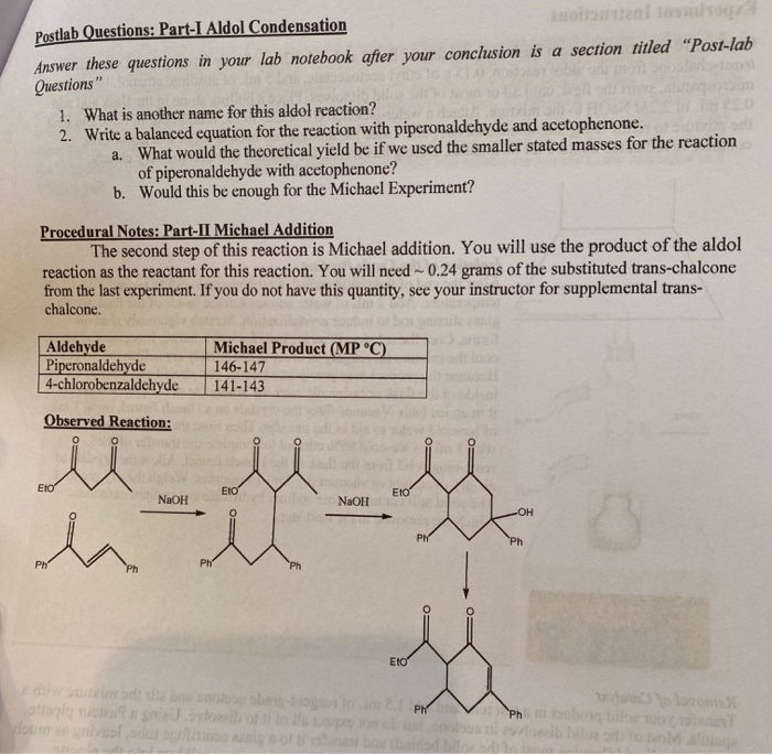 Solved anottbuteni 1aslvogr Postlab Questions: Part-I Aldol | Chegg.com
