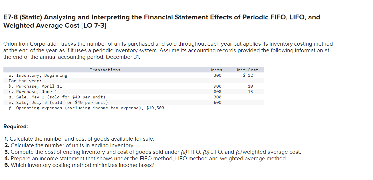Solved E7-8 (Static) ﻿Analyzing and Interpreting the | Chegg.com