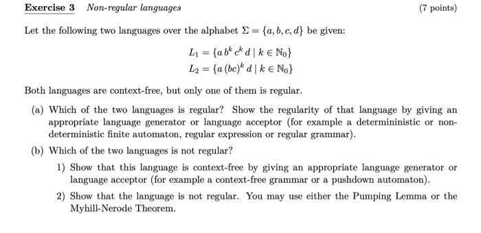 Solved Let the following two languages over the alphabet | Chegg.com