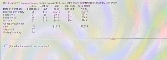 Solved (Round to the nearest cent as needed.) | Chegg.com