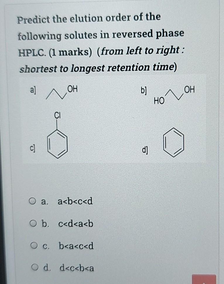 Solved Predict the elution order of the following solutes in | Chegg.com