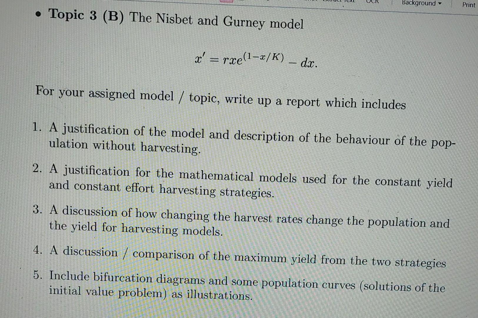 - Topic 3 (B) The Nisbet and Gurney model | Chegg.com