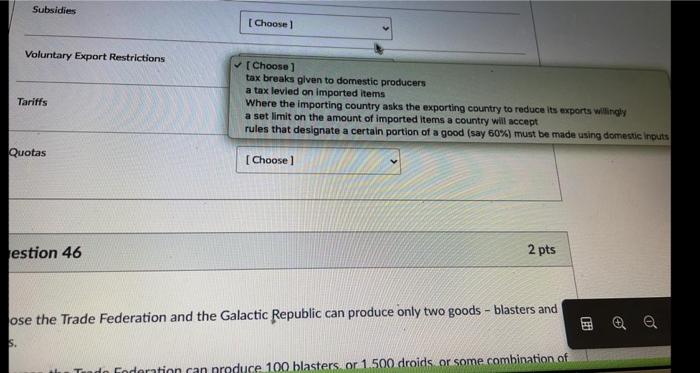 Solved Match the type of trade restriction with its correct | Chegg.com
