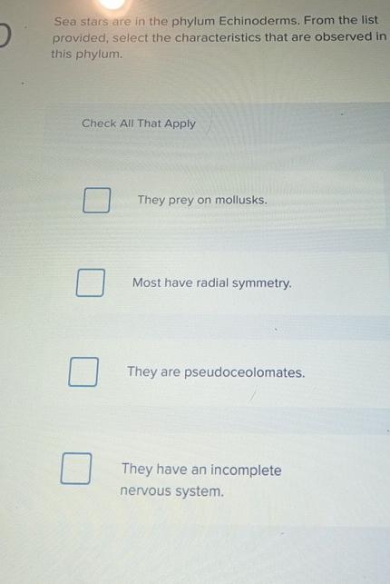 Solved Sea stars are in the phylum Echinoderms. From the | Chegg.com