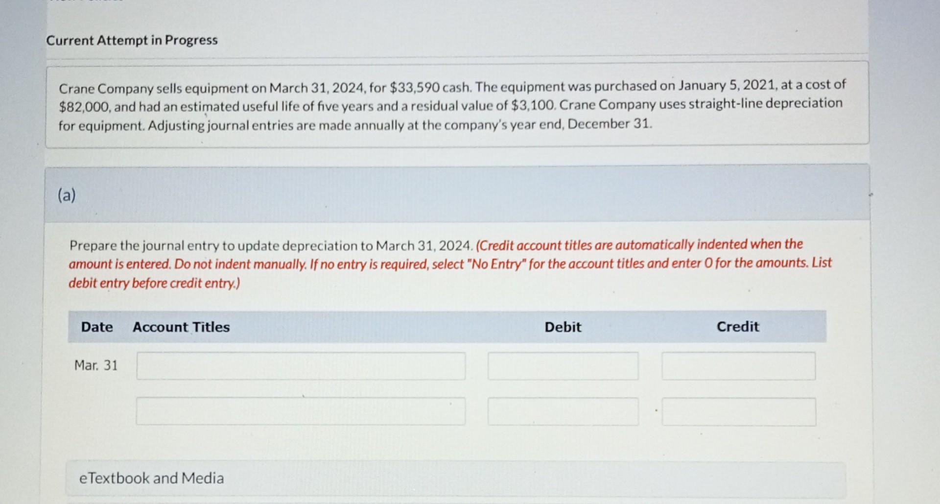 Current Attempt in Progress Crane Company sells | Chegg.com