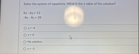 Solved Solve the system of equations. What is the y ﻿value | Chegg.com