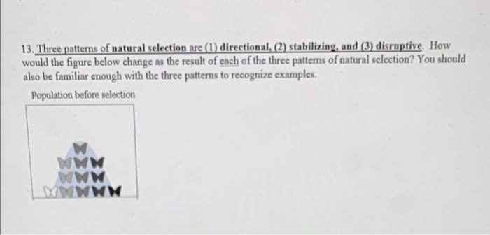 Solved 13. Three patterns of natural selection are (1) | Chegg.com
