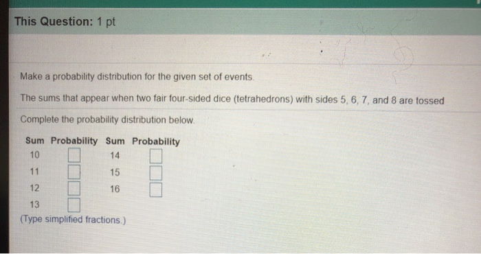 Solved This Question: 1 pt Make a probability distribution | Chegg.com