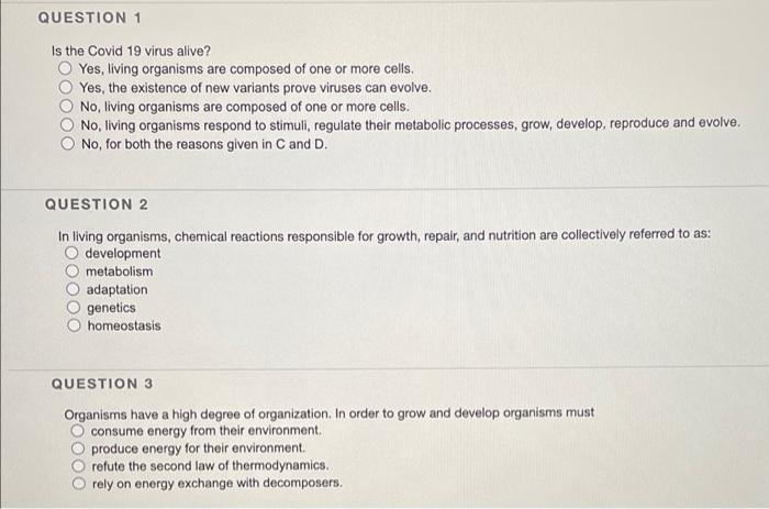 Solved QUESTION 1 Is the Covid 19 virus alive? Yes, living | Chegg.com
