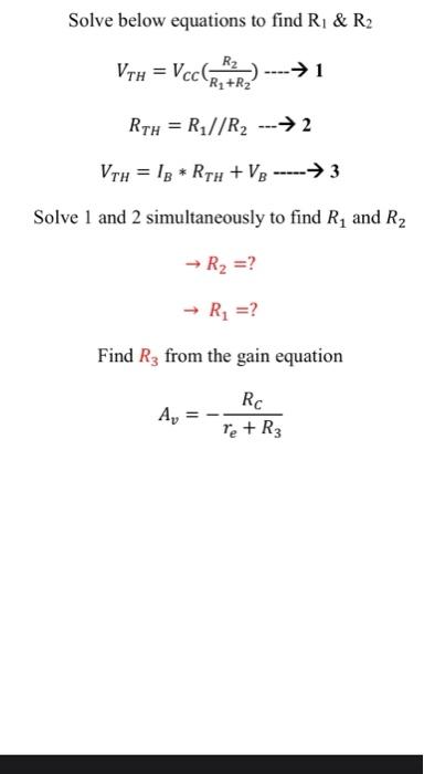 Solved Solve below equations to find Ri & R2 VTH = Vcclaimer | Chegg.com