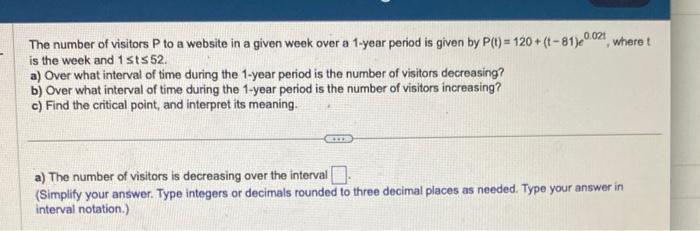 Solved The number of visitors P to a website in a given week | Chegg.com