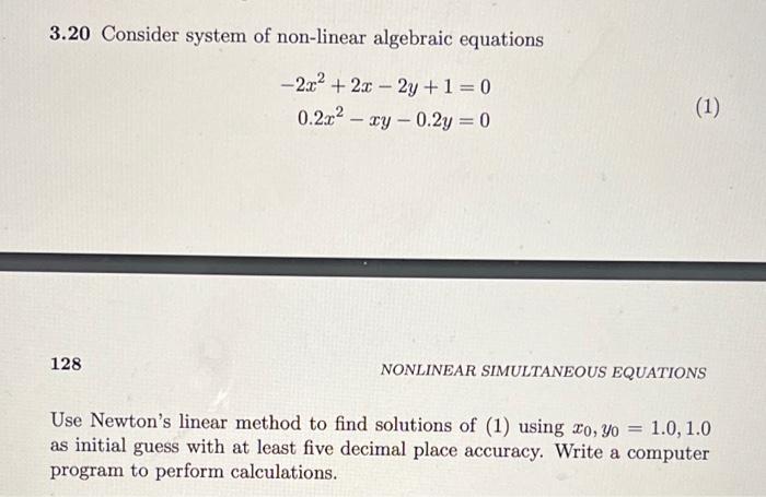 3.20 Consider system of non-linear algebraic | Chegg.com