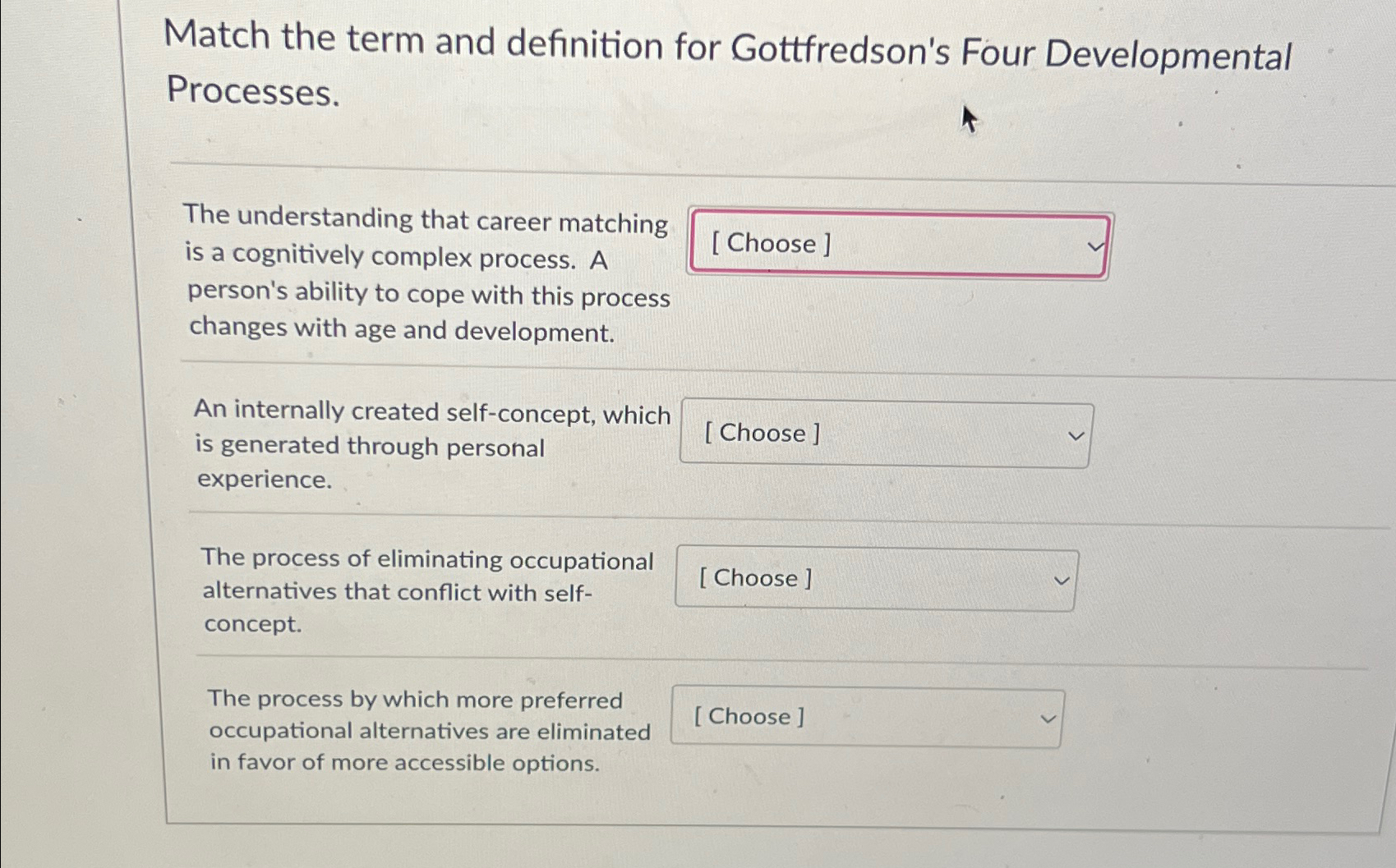Solved Match the term and definition for Gottfredson's Four | Chegg.com