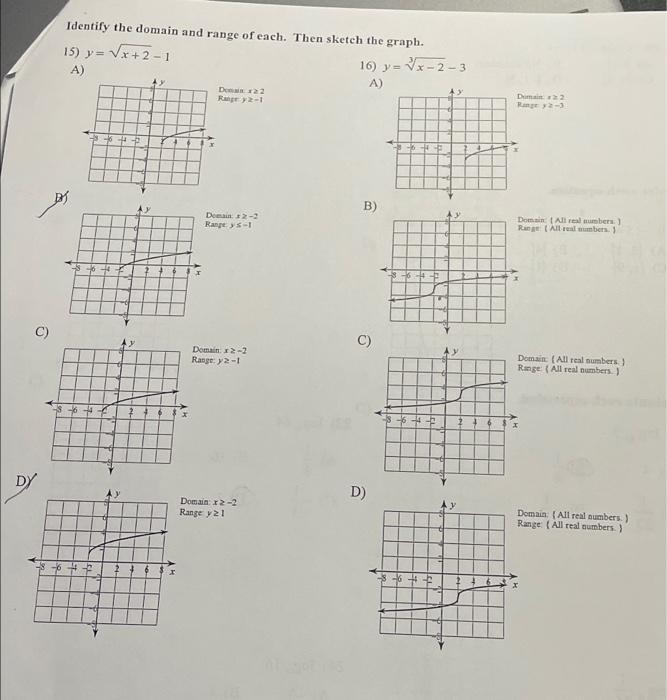 Solved Identify the domain and range of each. Then sketch | Chegg.com