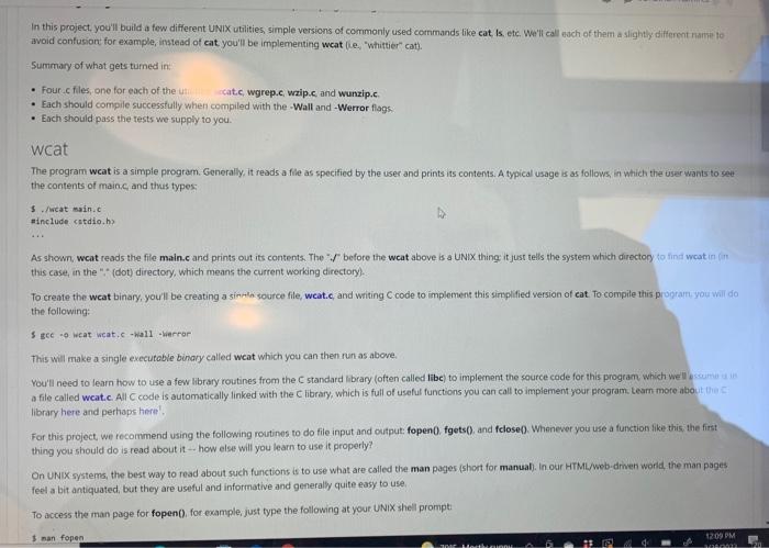 Solved In this project, you'll build a few different UNIX | Chegg.com