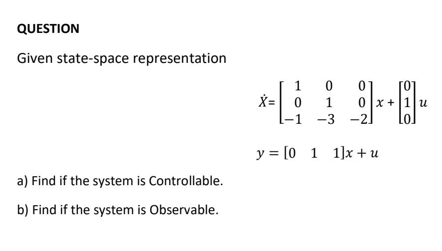 Solved Given state-space representation | Chegg.com