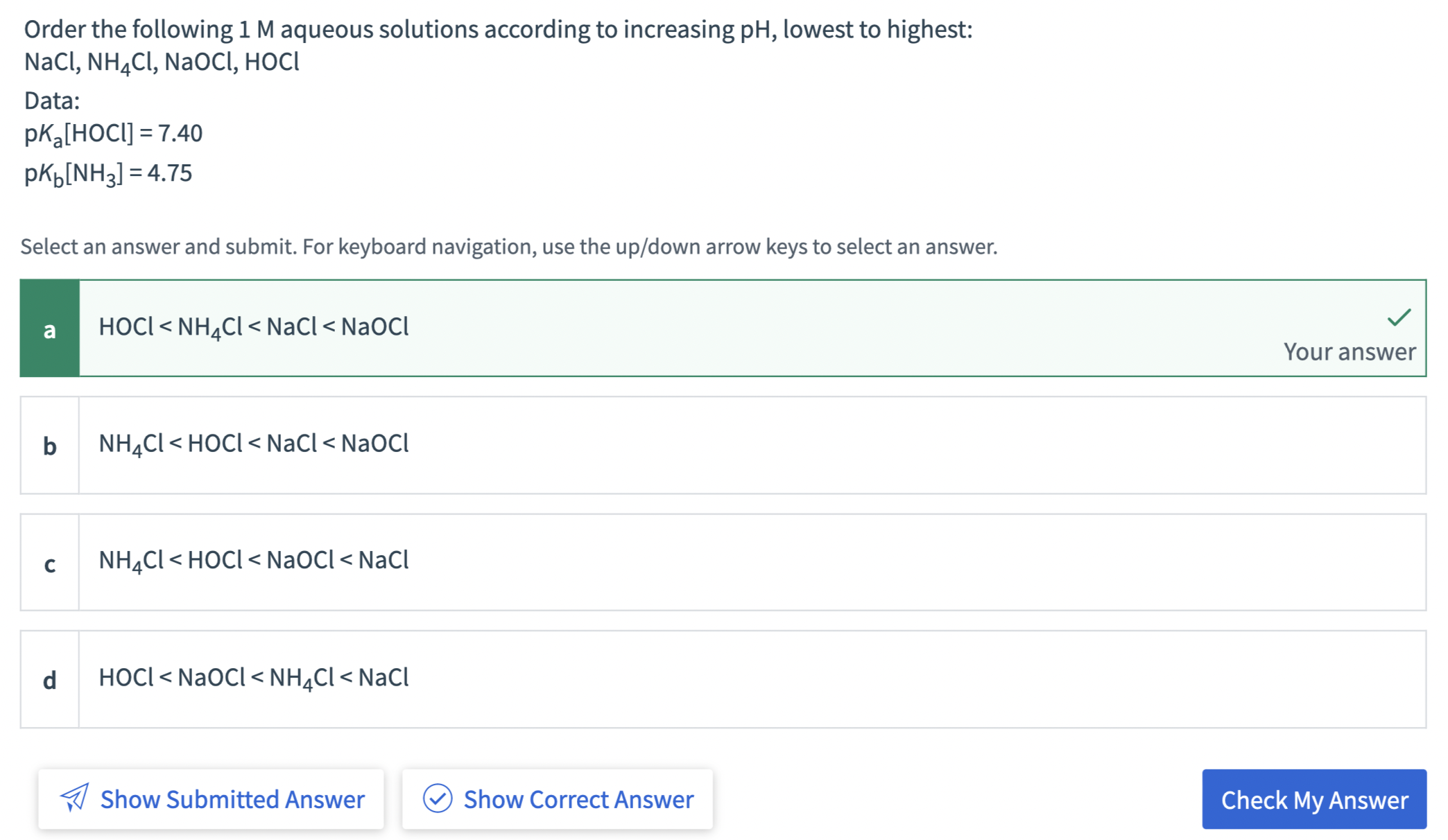 Solved Order the following 1M ﻿aqueous solutions according | Chegg.com