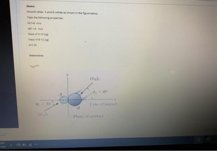 Solved Giveni Smooth disks A and B colide as shown in the | Chegg.com