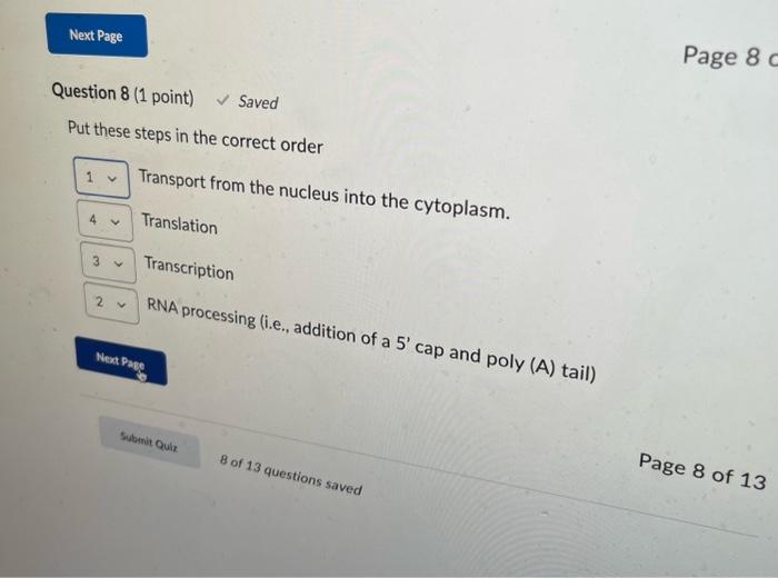 Solved Page 8 lestion 8 ( 1 point) Saved Put these steps | Chegg.com