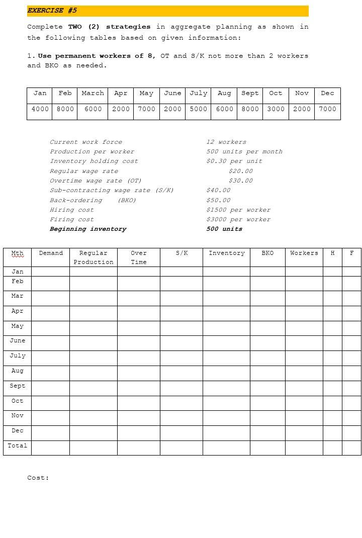 Solved EXERCISE #5 Complete TWO (2) strategies in aggregate | Chegg.com