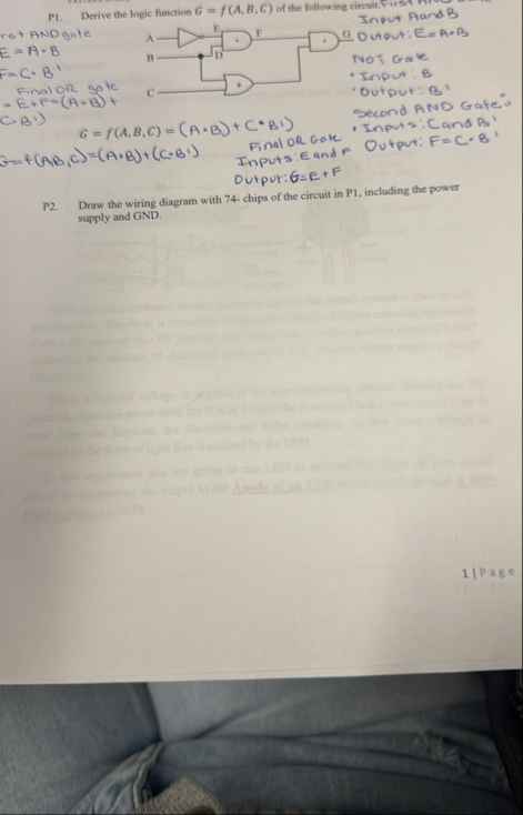 Solved P1. ﻿Derive the logic function G=f(A,B,C) ﻿of the | Chegg.com