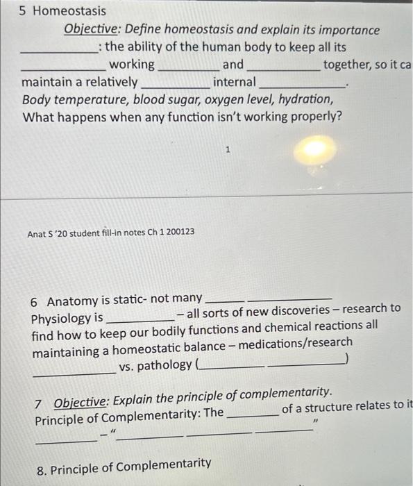 Solved 5 Homeostasis Objective: Define homeostasis and | Chegg.com