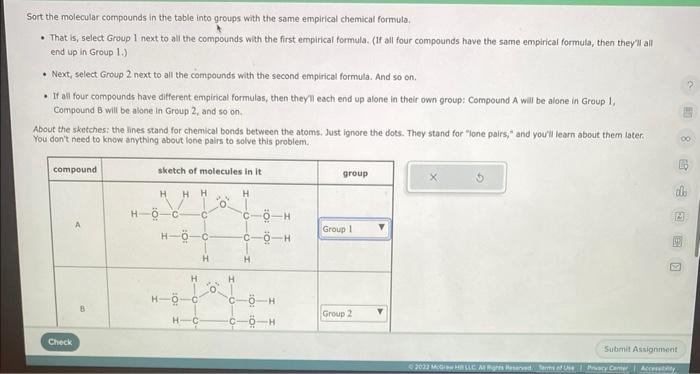 Solved Sort the molecular compounds in the table into groups | Chegg.com