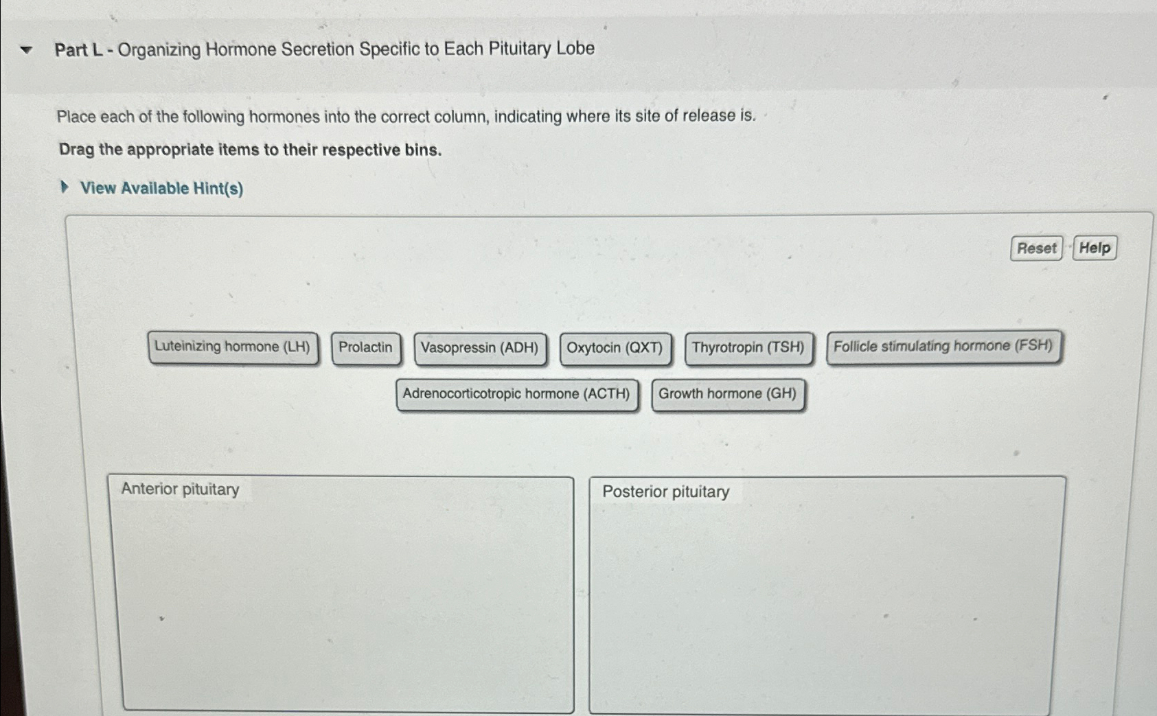 Solved Part L - ﻿Organizing Hormone Secretion Specific to | Chegg.com