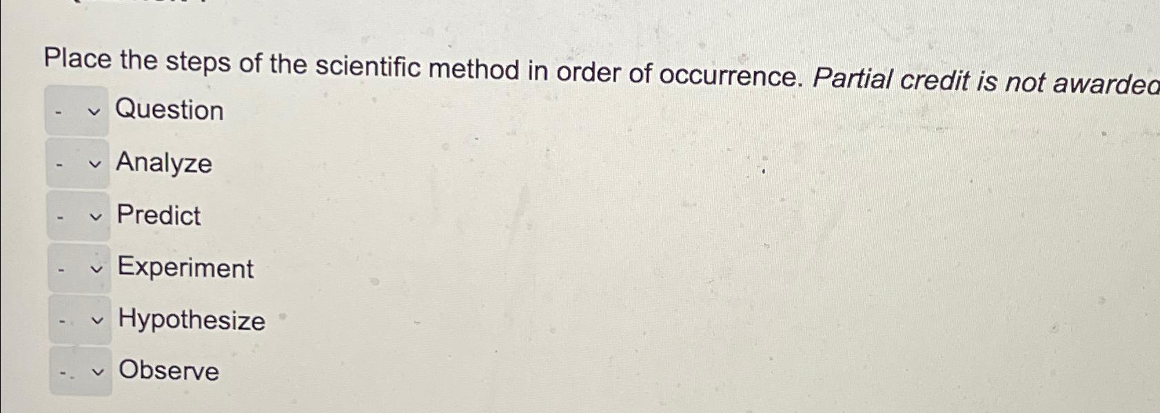 Solved Place the steps of the scientific method in order of | Chegg.com