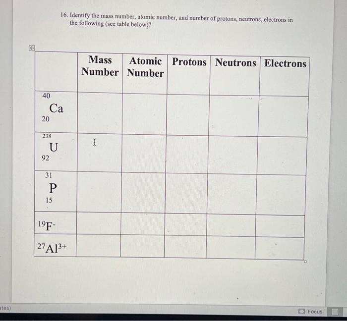 Solved 16. Identify the mass number, atomic number, and | Chegg.com