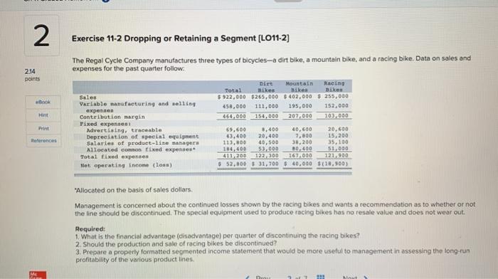 Solved 2 Exercise 11-2 Dropping or Retaining a Segment | Chegg.com