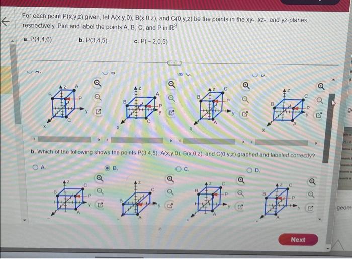 Solved For each point P(x,y,z) given, let A(x,y,0),B(x,0,z), | Chegg.com