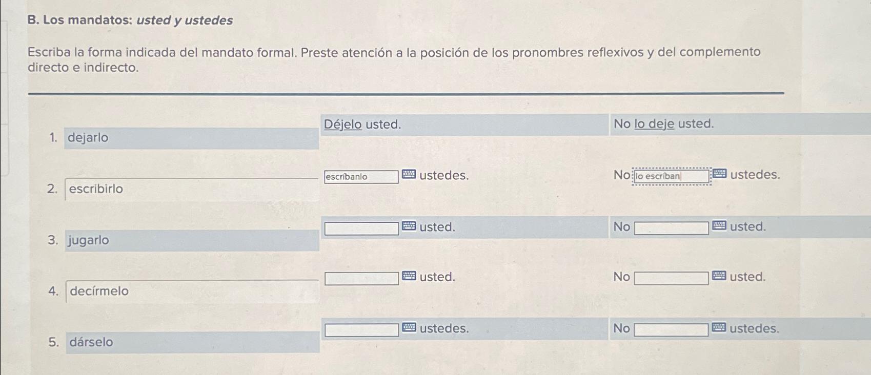 Solved B. ﻿Los mandatos: usted y ustedesEscriba la forma | Chegg.com