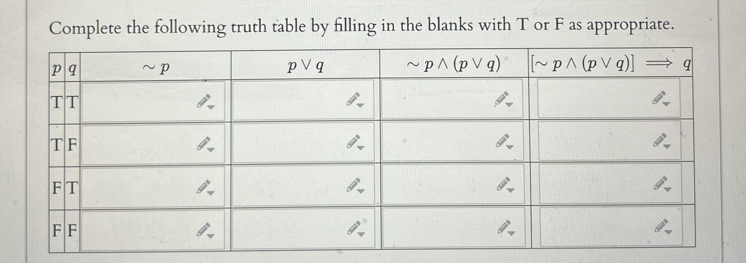Solved Complete the following truth table by filling in the | Chegg.com