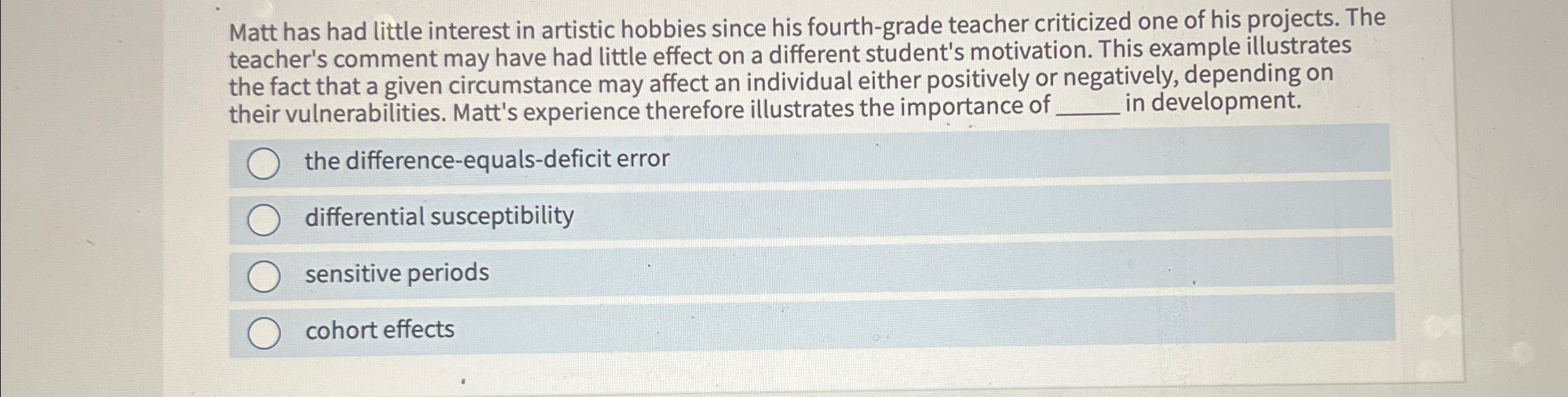 Solved Matt has had little interest in artistic hobbies | Chegg.com