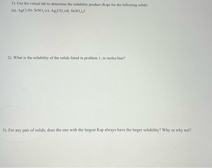 Solved 1). Use the virtual lab to determine the solubility | Chegg.com