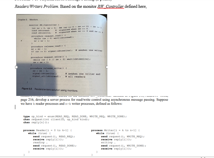 Solved Readers/Writers Problem. Based on the monitor \( ﻿R W | Chegg.com