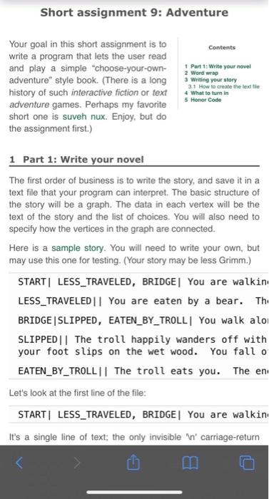 Solved Short assignment 9: Adventure Contents Your goal in | Chegg.com