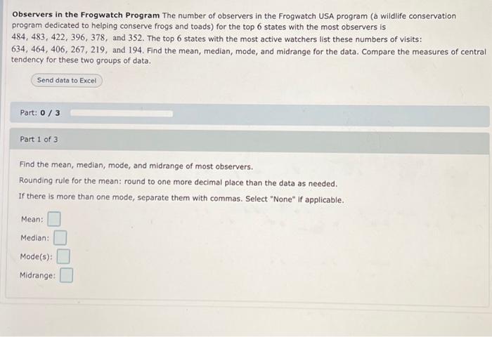 Solved Observers in the Frogwatch Program The number of | Chegg.com