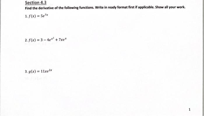 Solved Section 4.3 Find the derivative of the following | Chegg.com