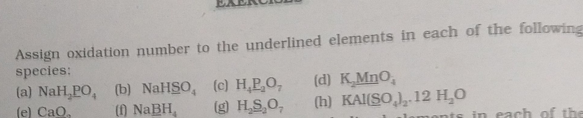 Solved Assign oxidation number to the underlined elements in | Chegg.com