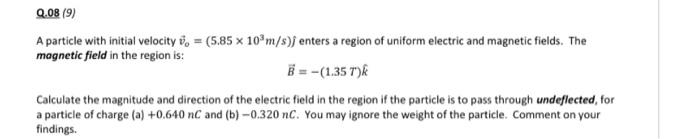Solved A particle with initial velocity v0=(5.85×103 m/s)j^ | Chegg.com