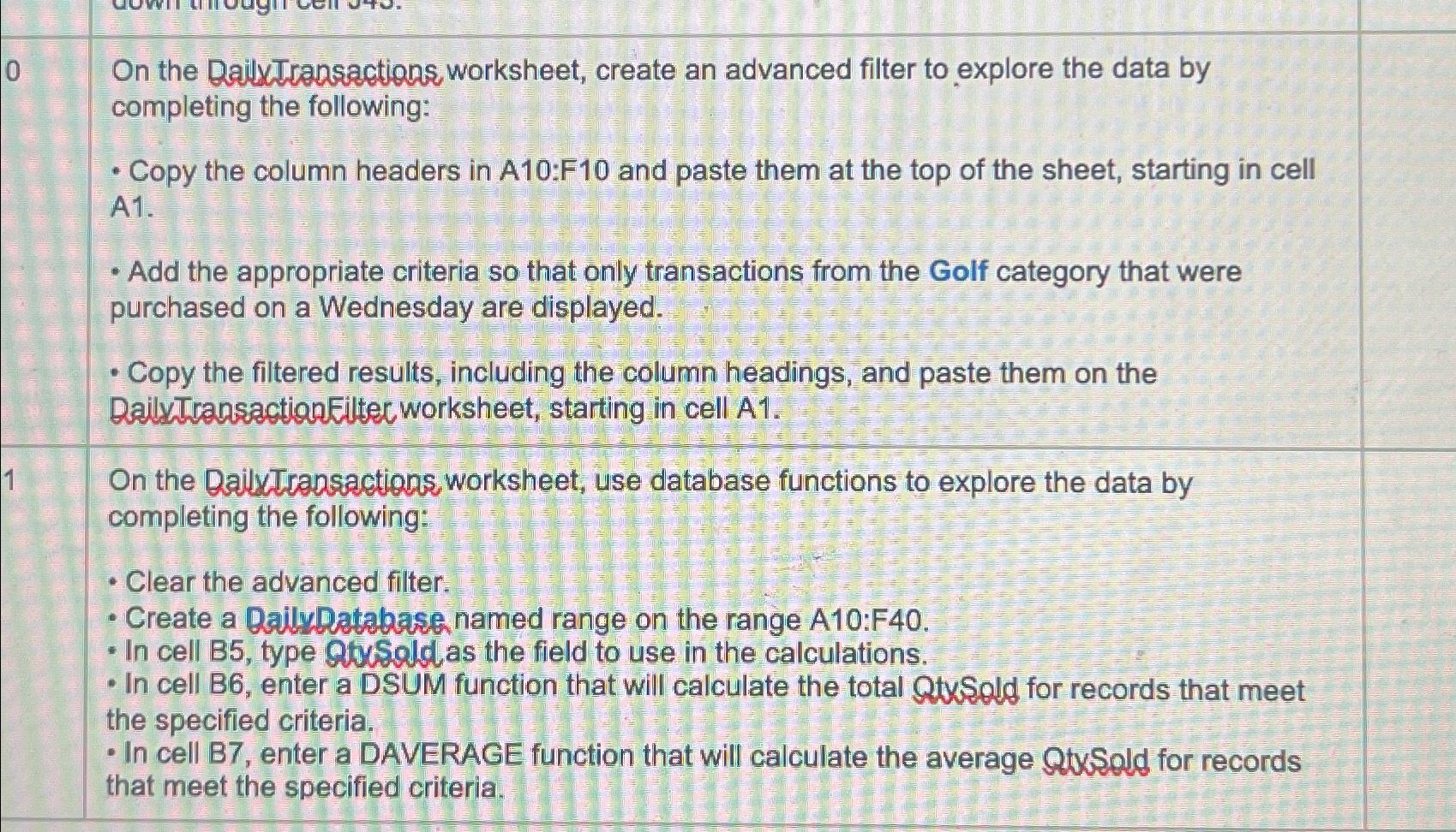 Solved On the DailsTransactions, worksheet, create an | Chegg.com