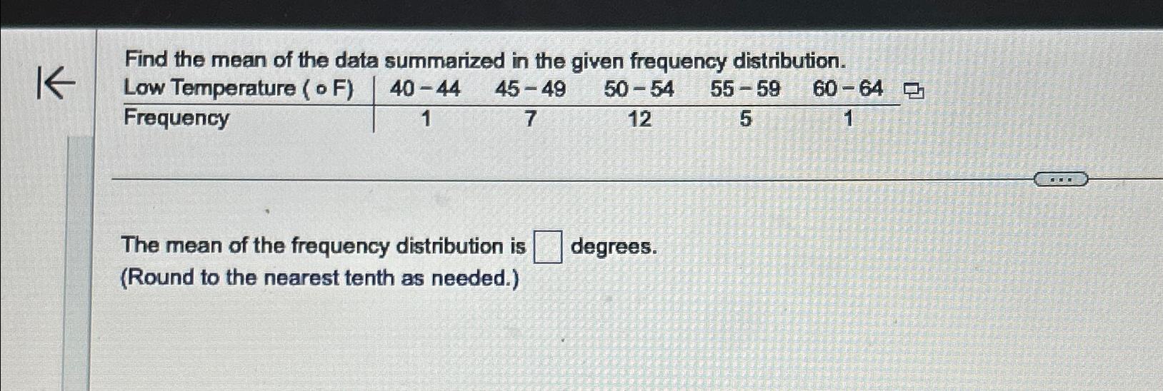 Solved Find the mean of the data summarized in the given | Chegg.com