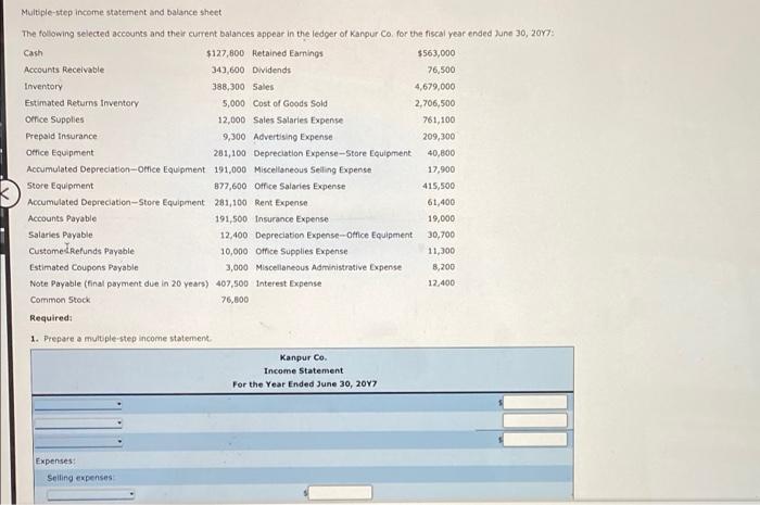 Solved Multiple-step income statement and balance sheet The | Chegg.com