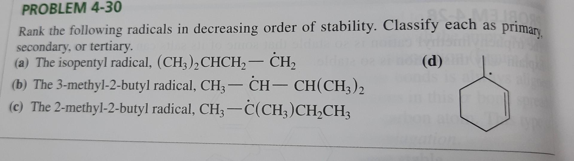 Solved PROBLEM 4-30 Rank the following radicals in | Chegg.com