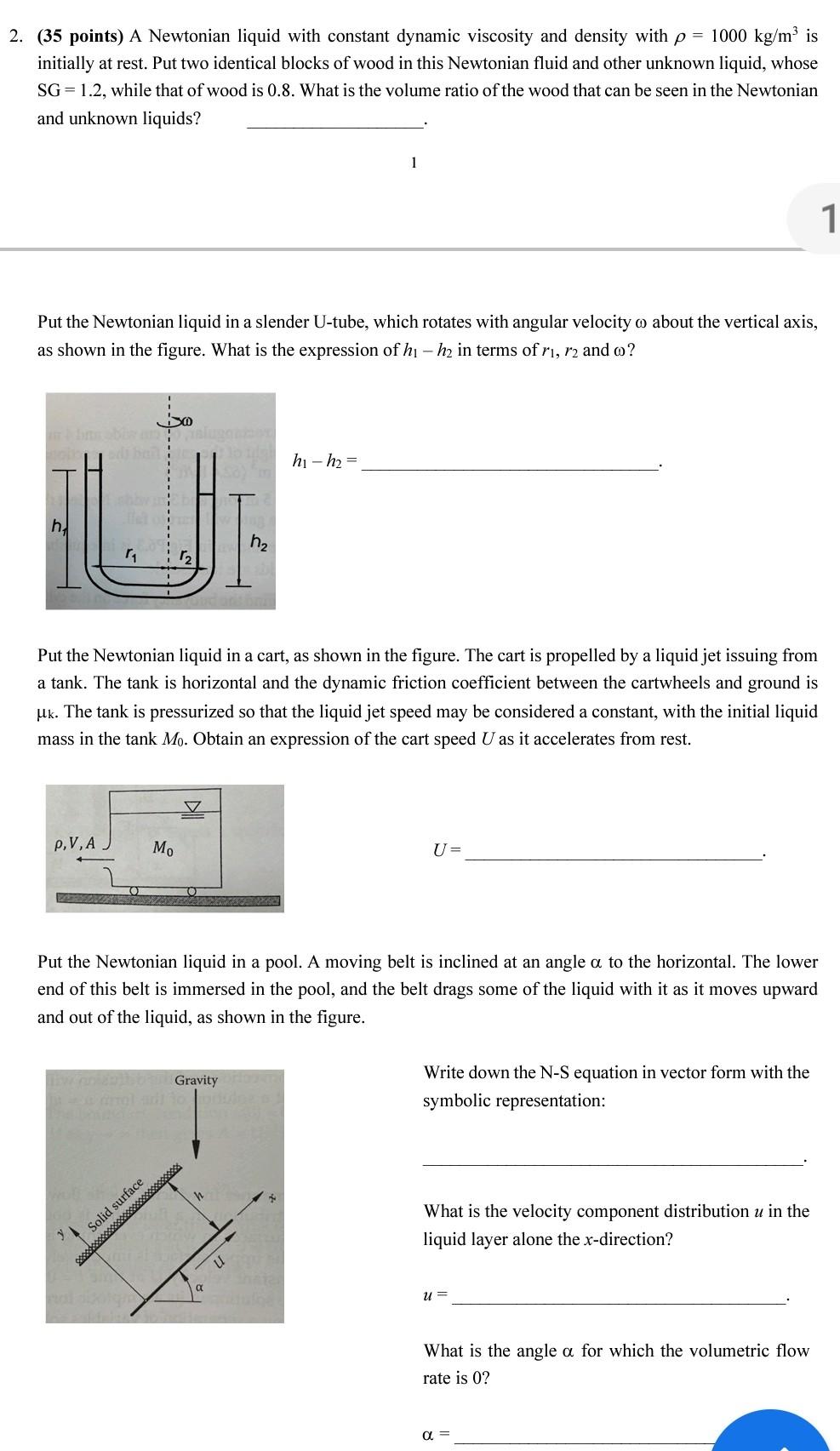 2. (35 points) A Newtonian liquid with constant | Chegg.com