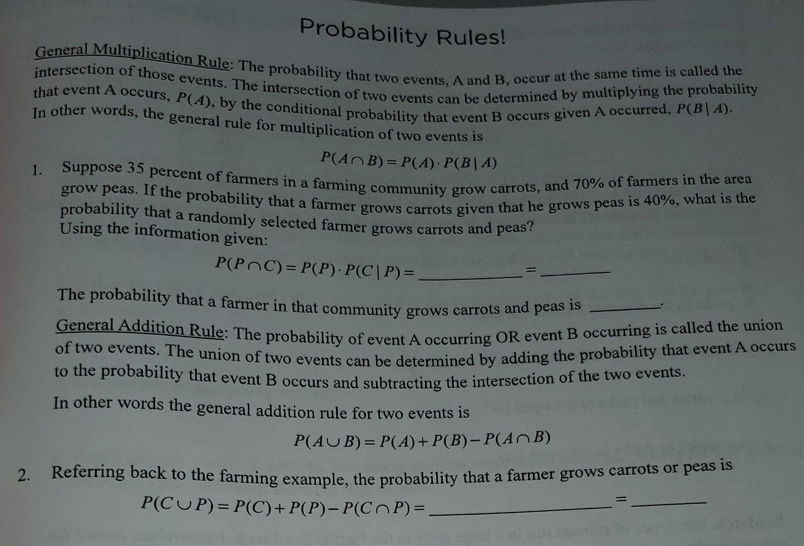 Solved rrobability Rules! General Multiplication Rule: The | Chegg.com