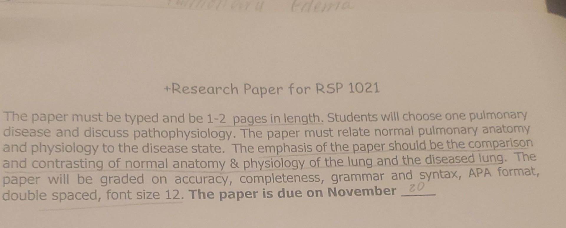 Solved +Research Paper for RSP 1021 The paper must be typed | Chegg.com